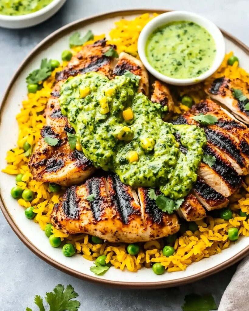 Peruvian Chicken and Rice with Green Sauce
